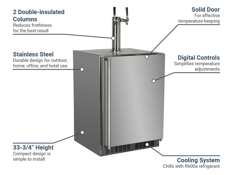 Marvel MOKR124-SSB1A 24" Kegerator Beer Dispenser w/ (2) Keg Capacity ...