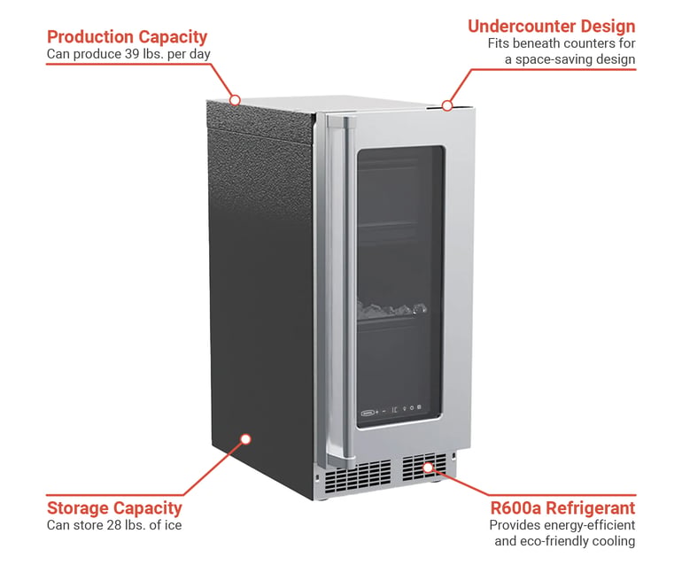 Marvel MPCP415SG81A 15"W Full Cube Undercounter Ice Machine - 39 lbs ...