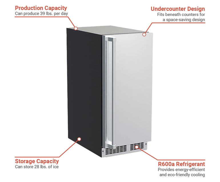 Marvel MPCP415SS81A 15"W Full Cube Undercounter Ice Machine - 39 lbs ...