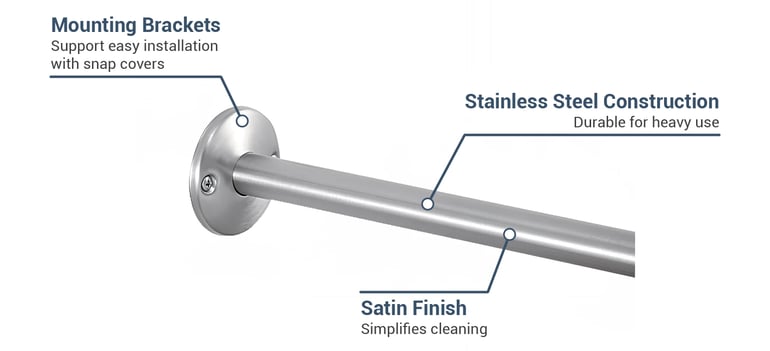 Bobrick SR100CX48 48" Shower Rod w/ 1" Diameter Tubing - Stainless ...
