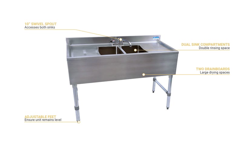 BK Resources UB4-21-248TS 48" Underbar Sink Unit w/ (2) Compartments ...
