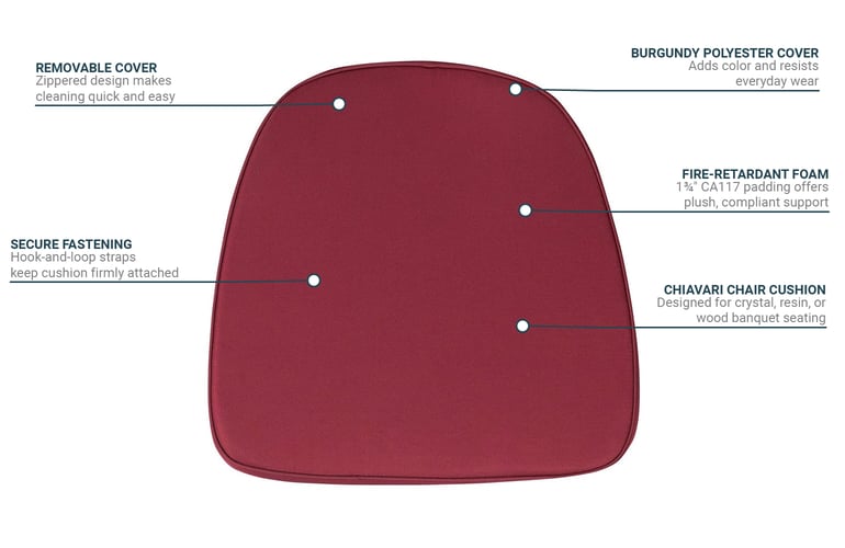 MoTak M069 16" Burgundy Chair Cushion w/ Hook & Loop Fasteners ...