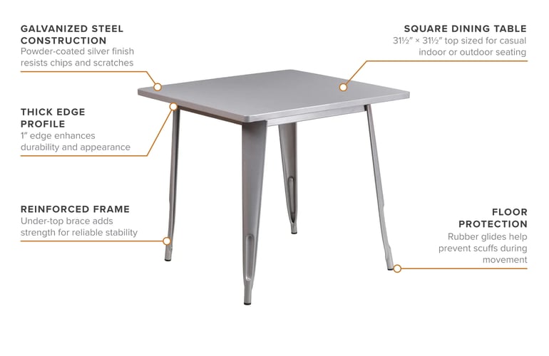 MoTak M217 31 1/2" Square Dining Height Table - Silver Powder Coated ...