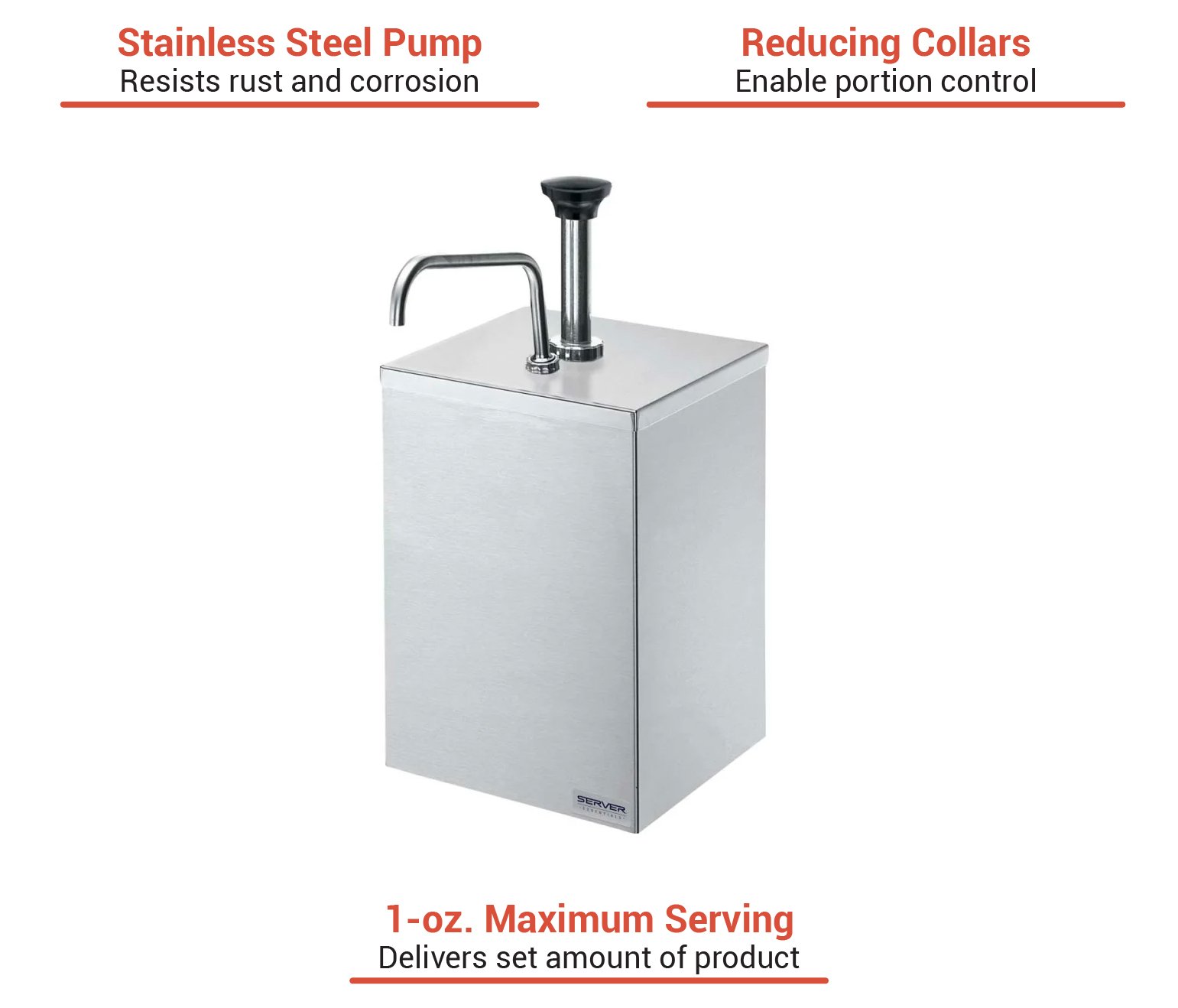 Server 67580 Pump Style Condiment Dispenser w/ (1) oz Stroke, Stainless