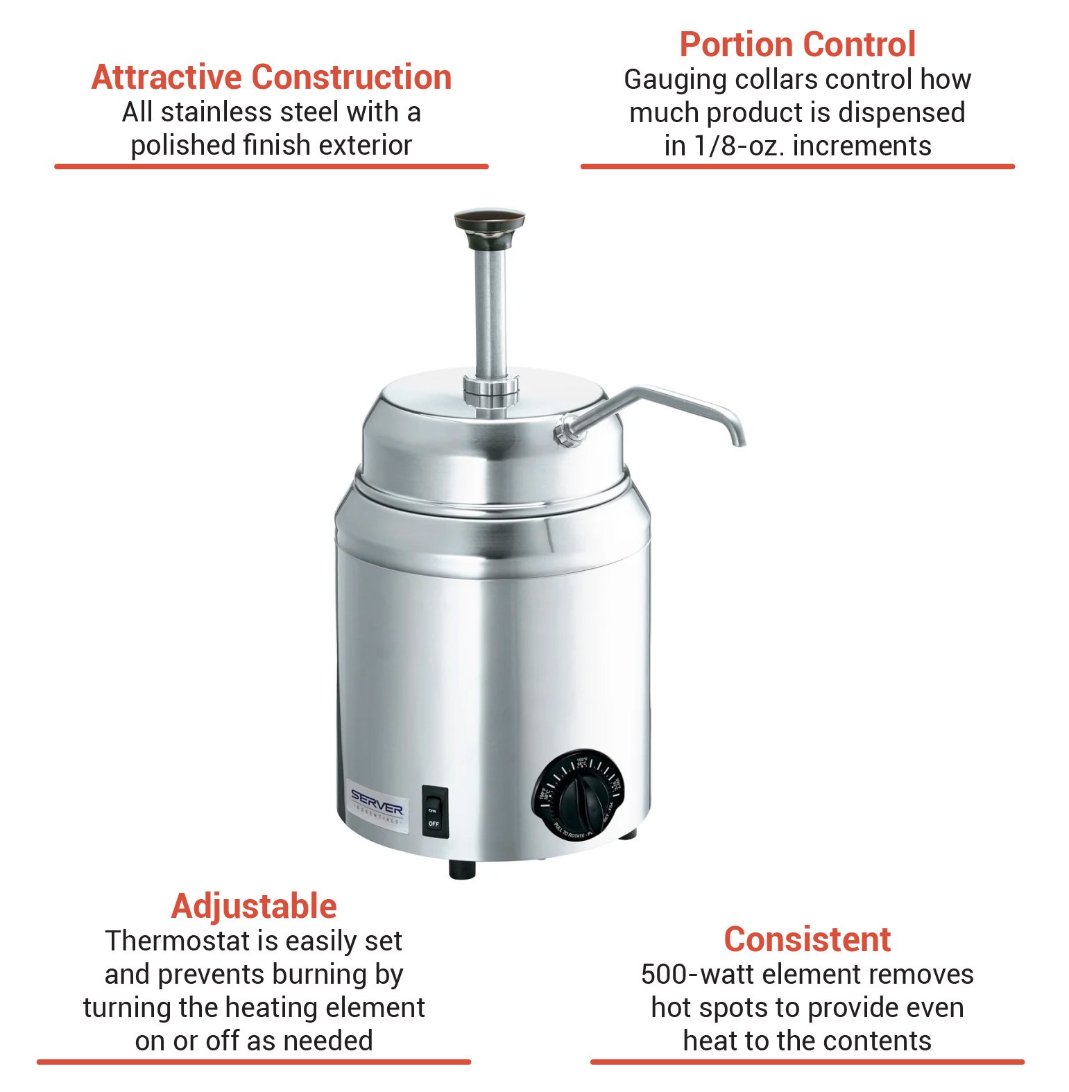 Server 82060 Fudge Server w/ Pump, Use #10 Can or 3 qt Jar, NSF