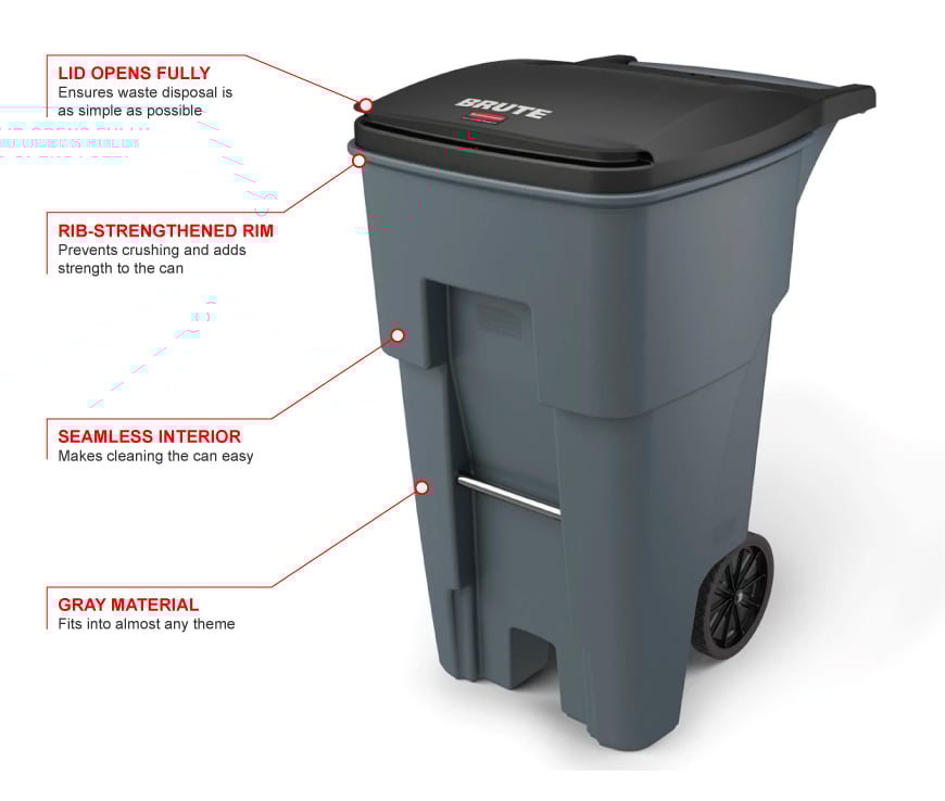 Rubbermaid FG9W2100GRAY 65 gal Utility Wheeled Trash Can - 41 4/5 H x ...