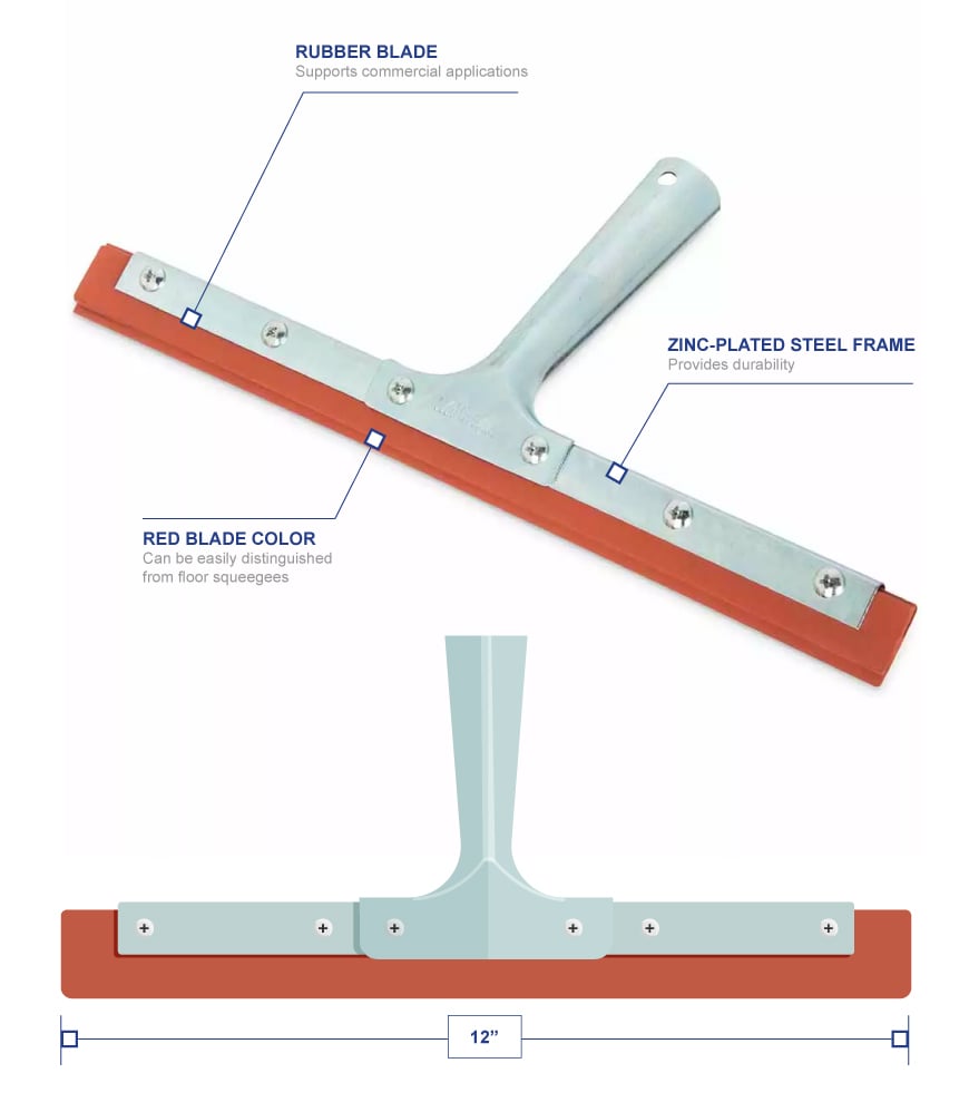 Carlisle 4102700 12" Hand Held Window Squeegee - Double Blade, Zinc ...