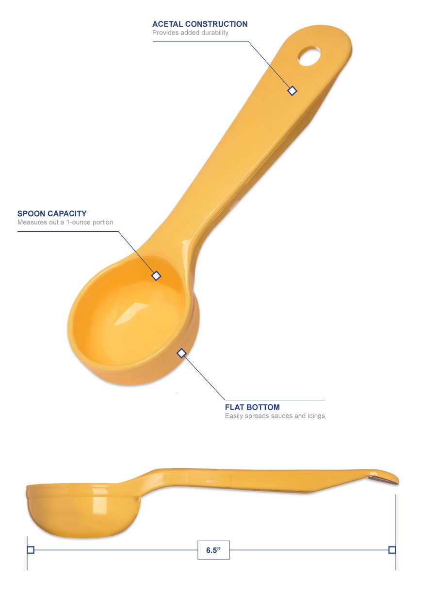 Carlisle 492104 1 oz Solid Portion Spoon w/ Flat Bottom, Plastic, Yellow