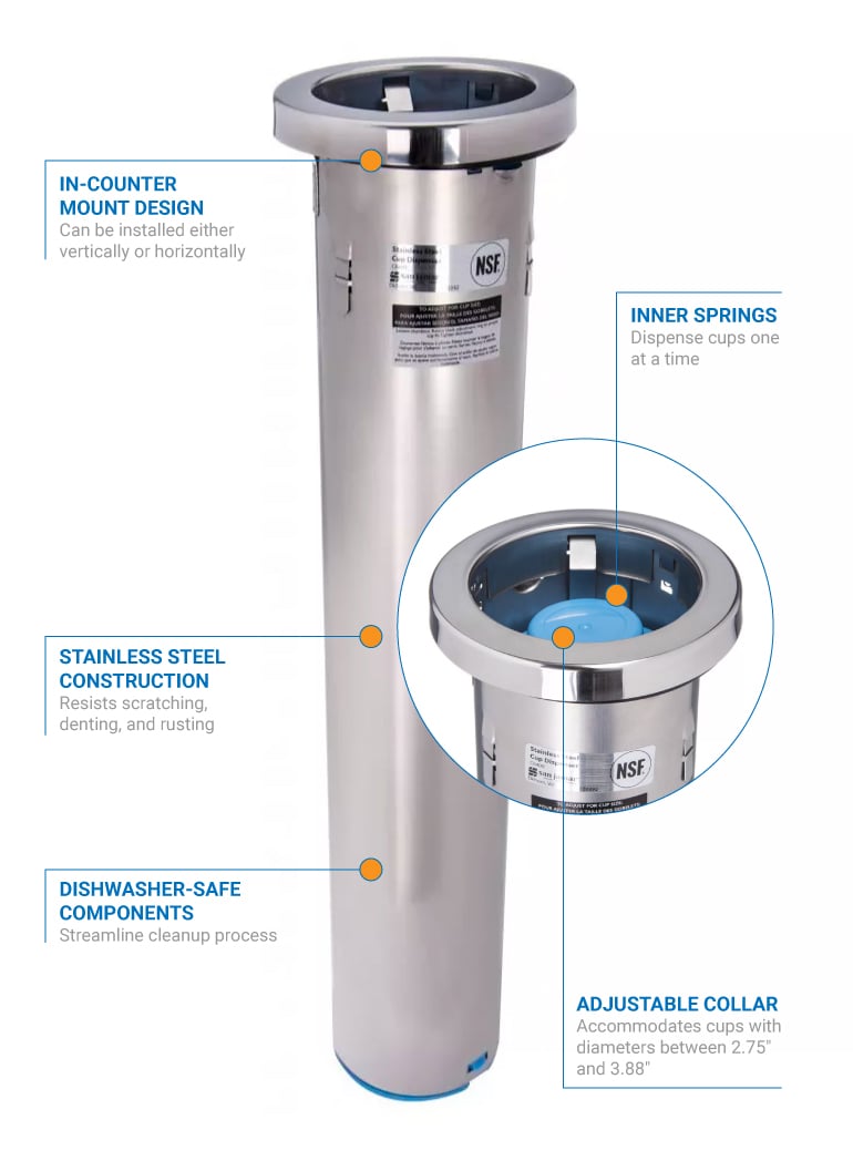 San Jamar C6400C Counter Mount Cup Dispenser - Fits 12 to 24 oz Cups ...