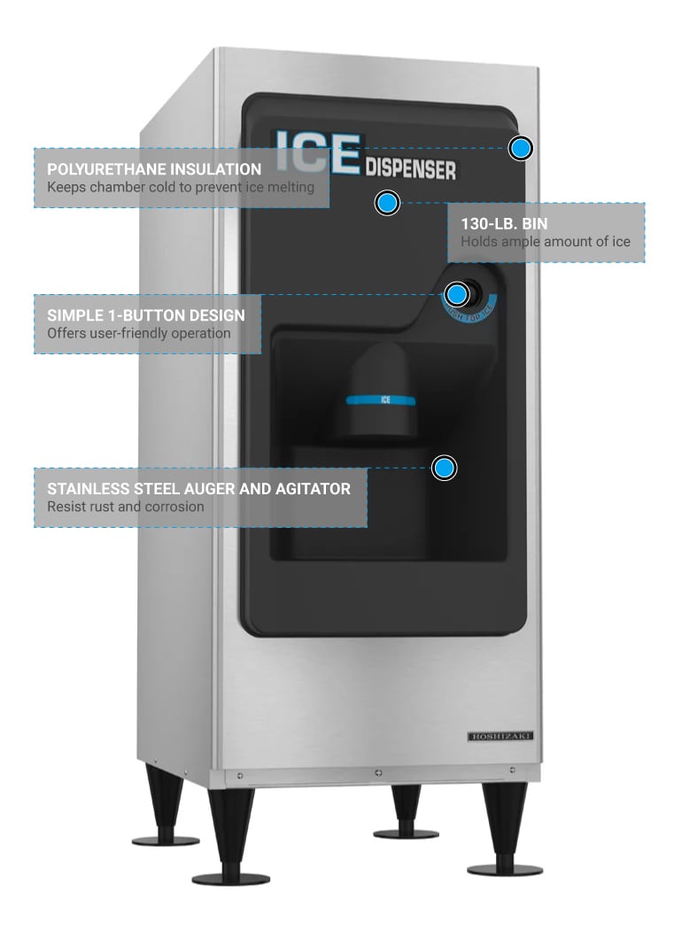Hoshizaki DB-130H Floor Model Cube Ice Dispenser - 130 lb Storage, Cup ...