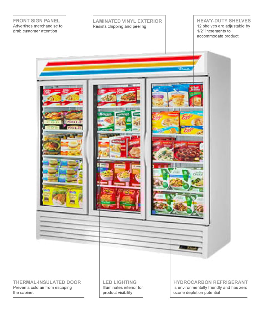 True GDM-72F-HC~TSL01 78" Three Section Display Freezer w/ Swing Doors ...