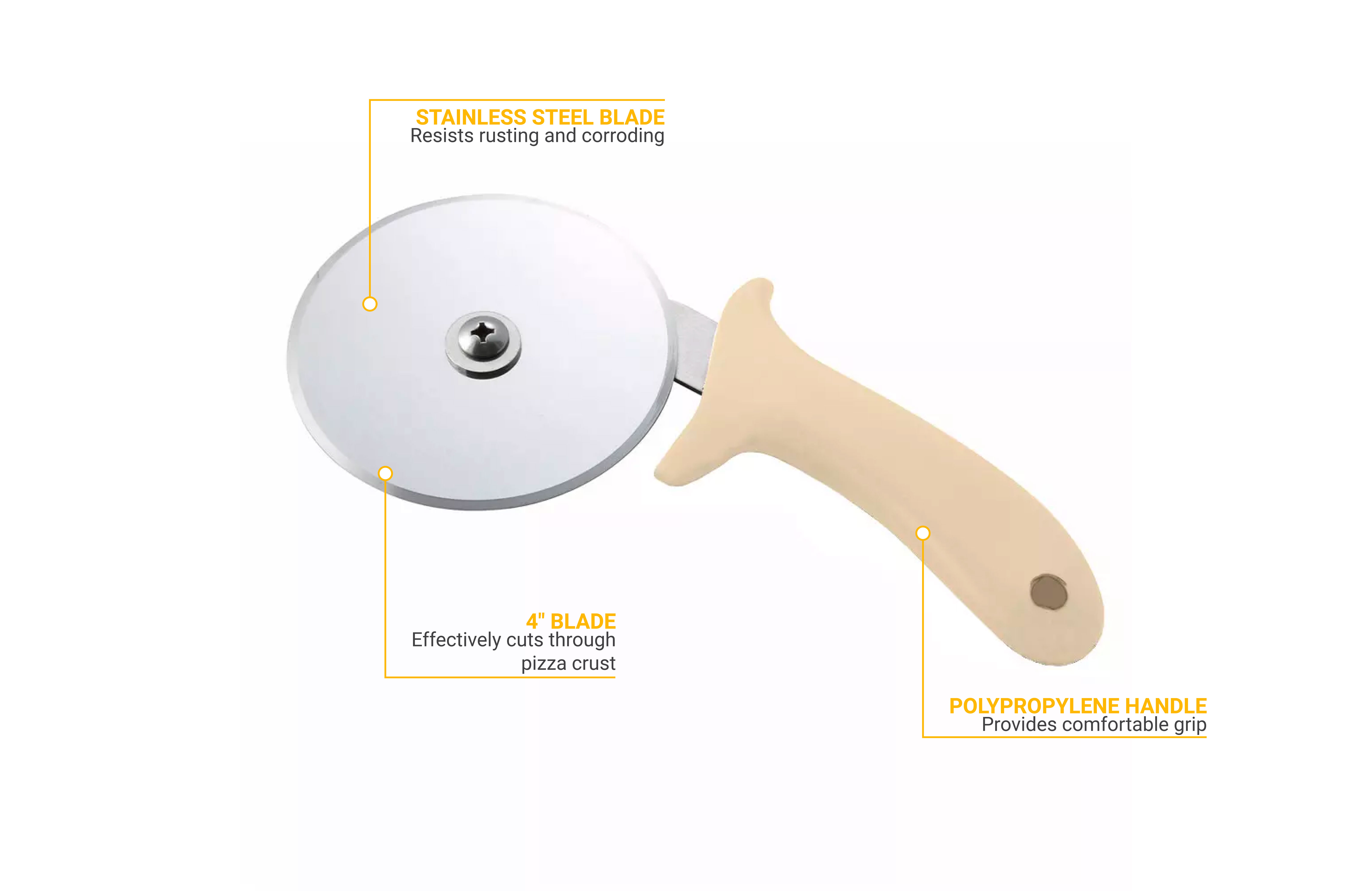 Winco PPC-4W 4" Pizza Cutter w/ White Plastic Handle, Stainless Steel