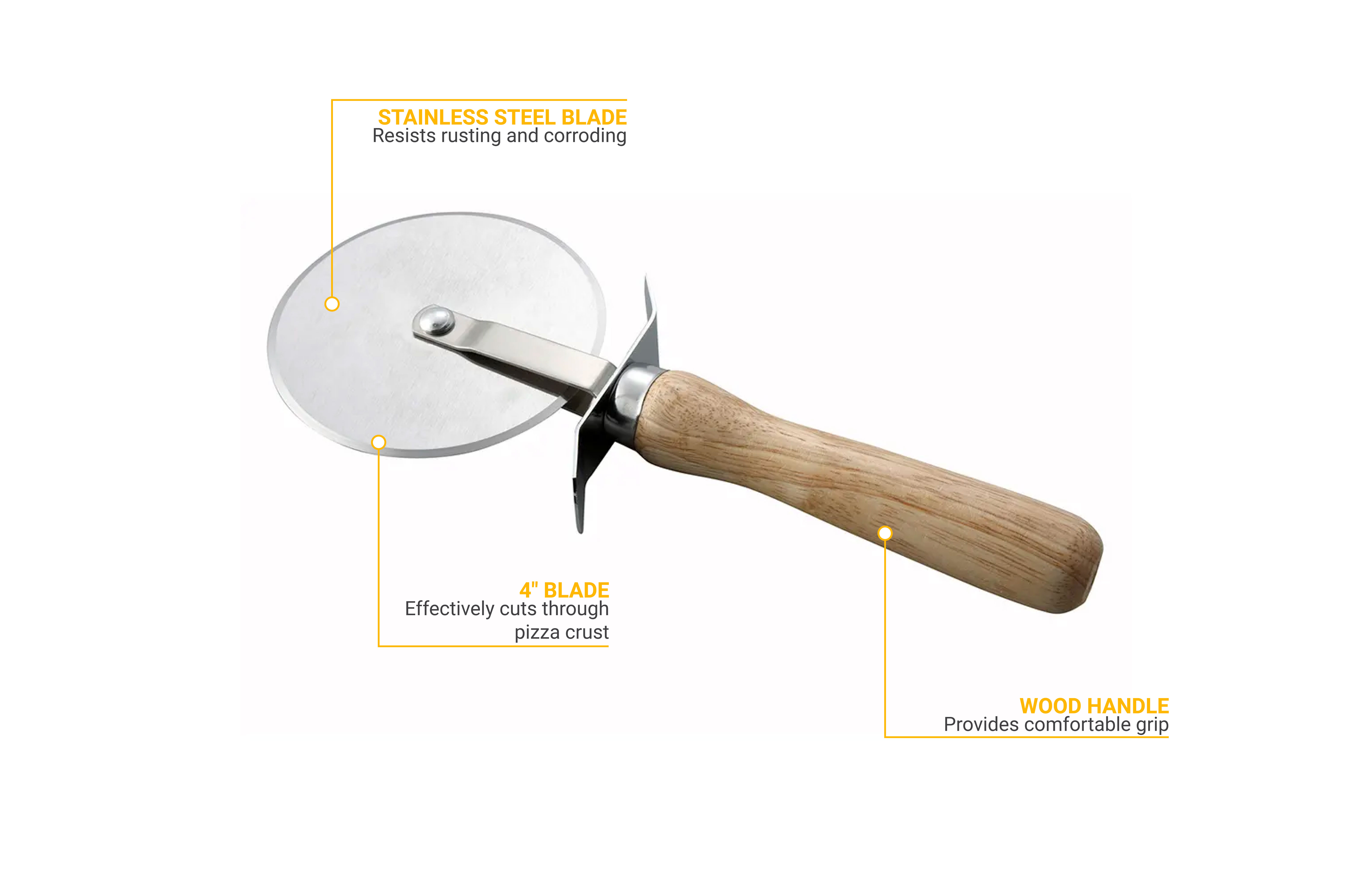 Winco PWC-4 4" Pizza Cutter w/ Wood Handle, Stainless Steel