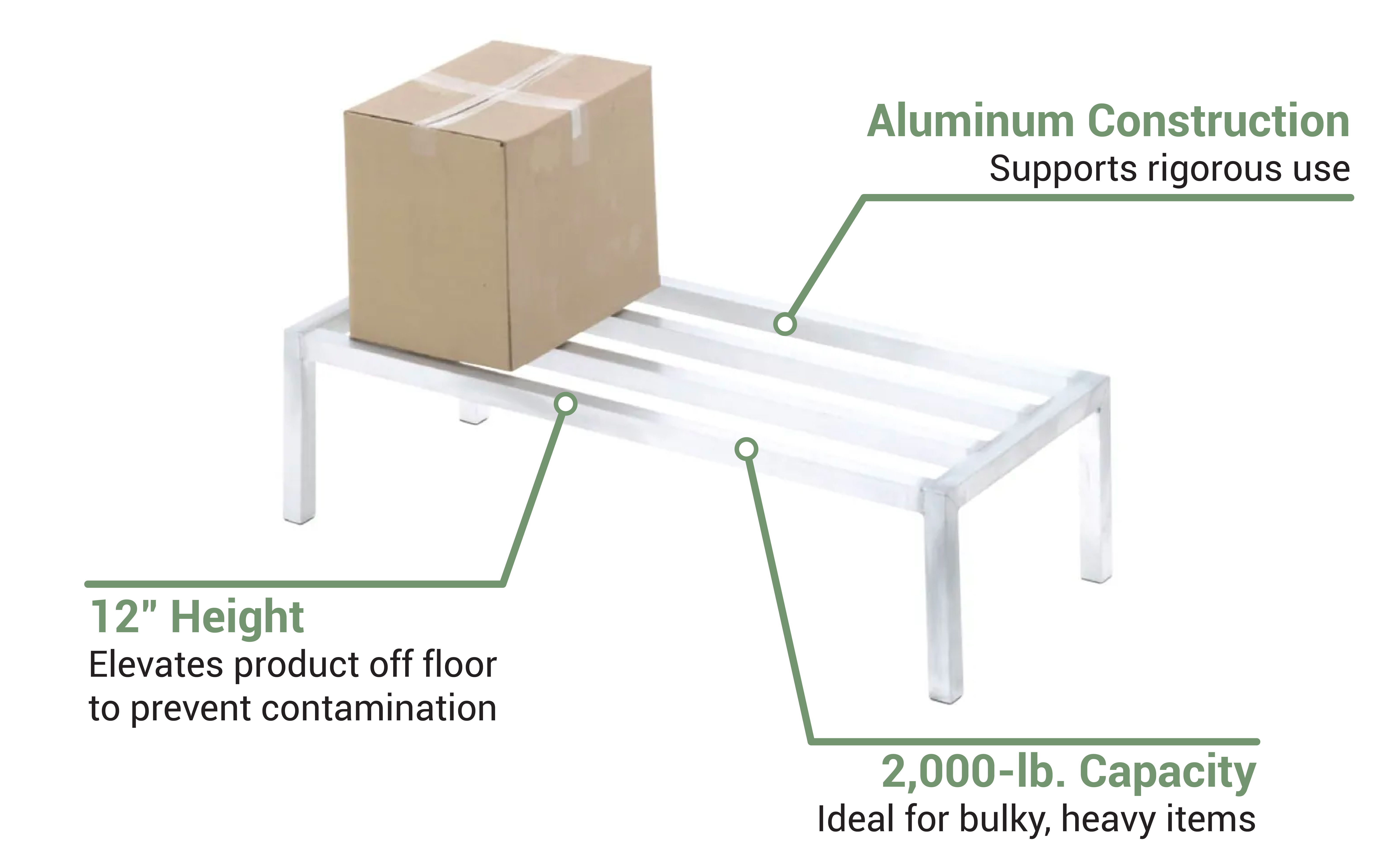 Channel 60" Stationary Dunnage Rack w/ 2000 lb Capacity, Aluminum (ADE2460)