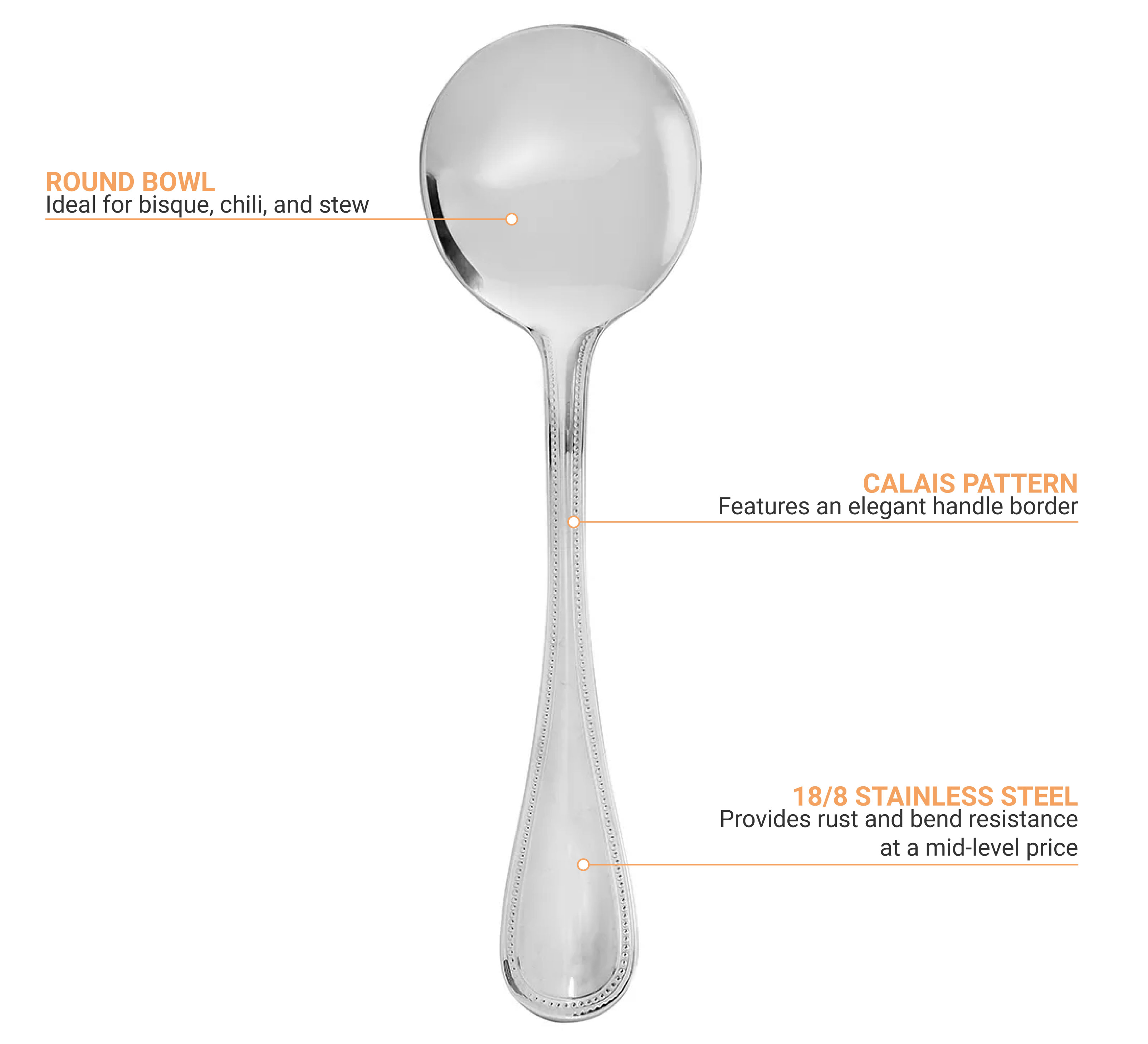 Libbey 407 004 7 7/8" Soup Spoon with 18/8 Stainless Grade, Calais Pattern
