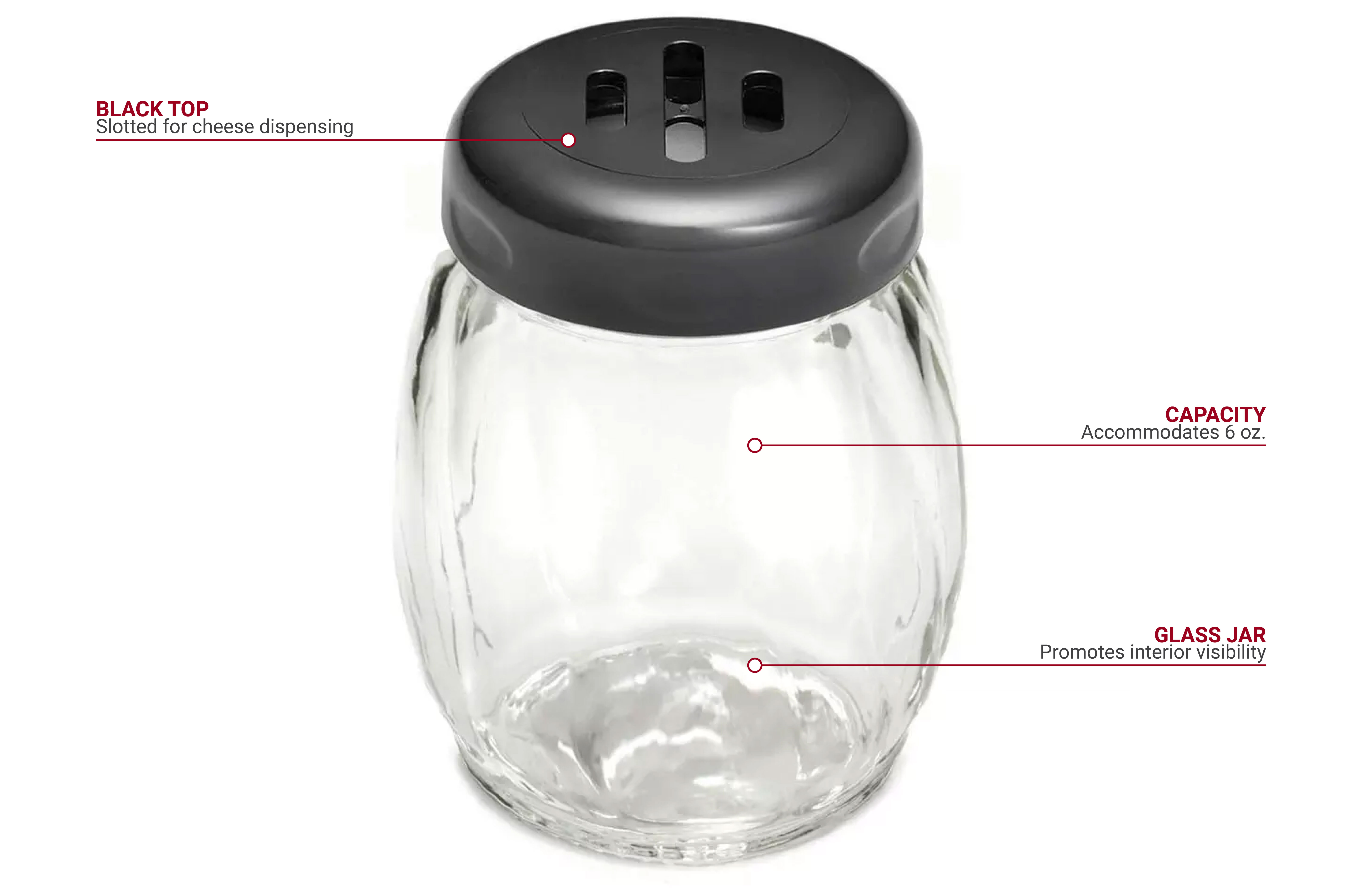 Tablecraft 260SLBK 6 oz Swirl Glass Cheese Shaker w/ Slotted Plastic ...