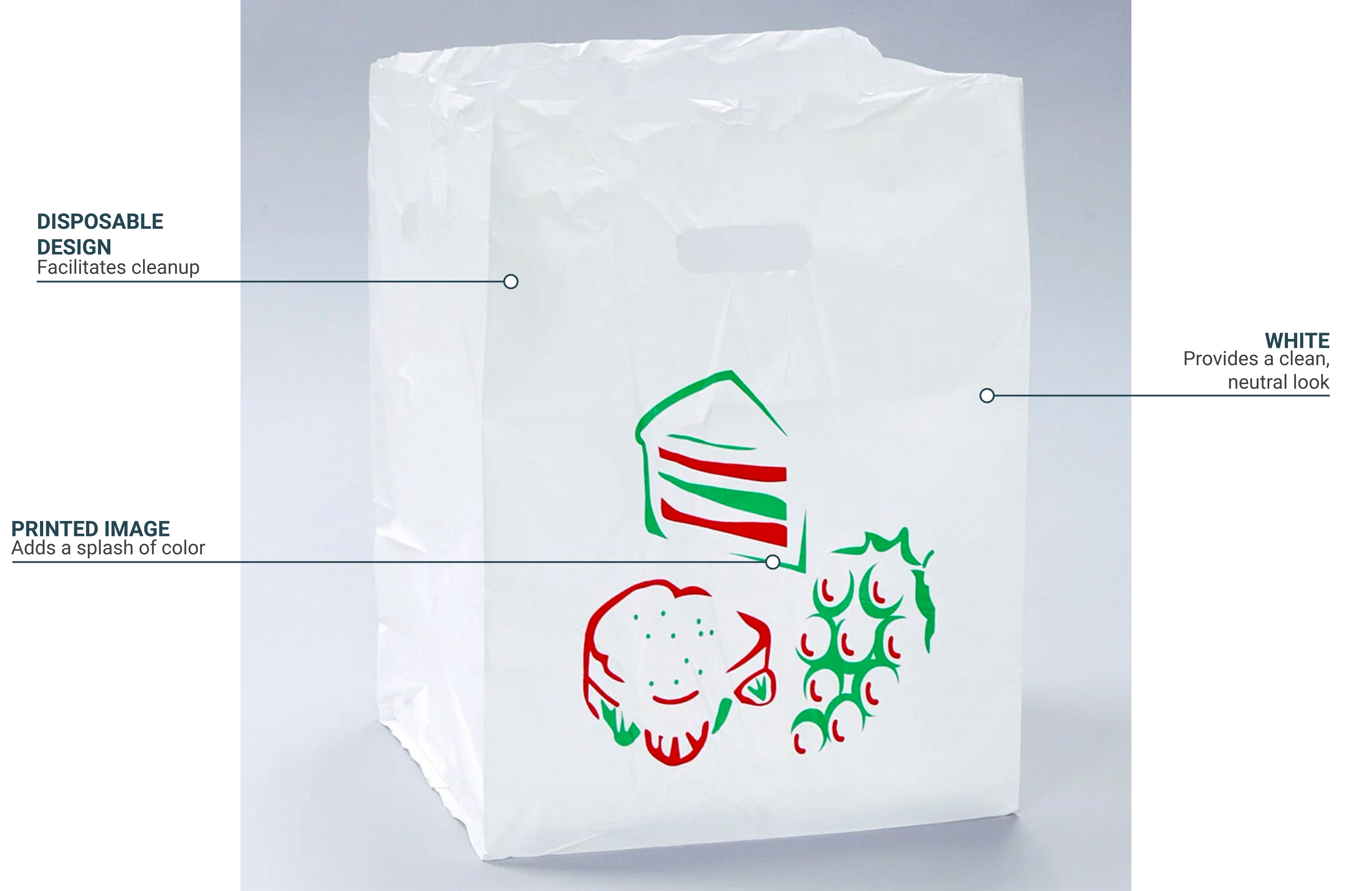 LK Packaging Printed Poly Take-Out Bag w/ Handles - 16" x 12" x 10 ...