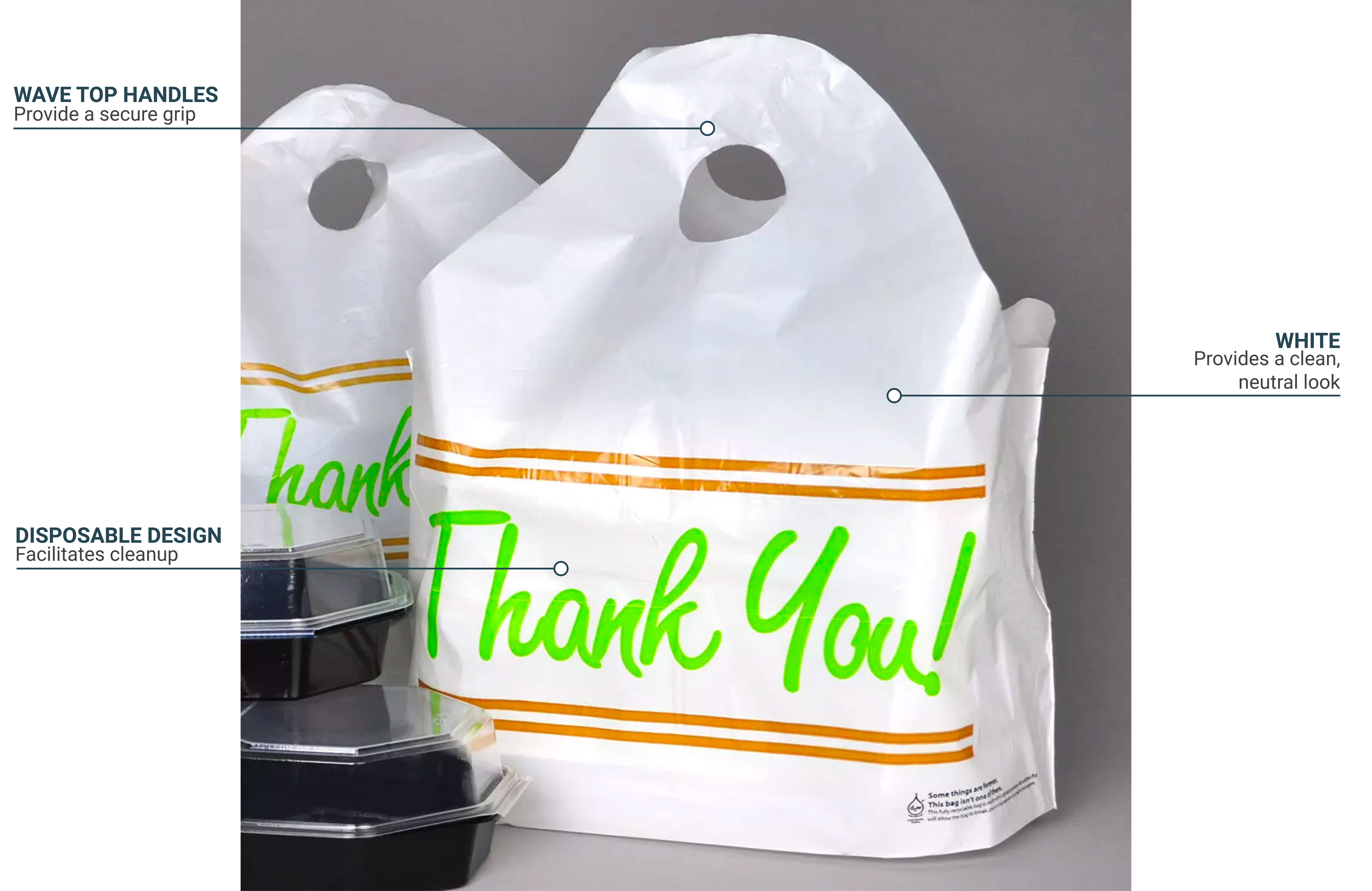 LK Packaging Printed Poly Take Out Bag w/ Handles - 19" x 18" x 9 1/2 ...